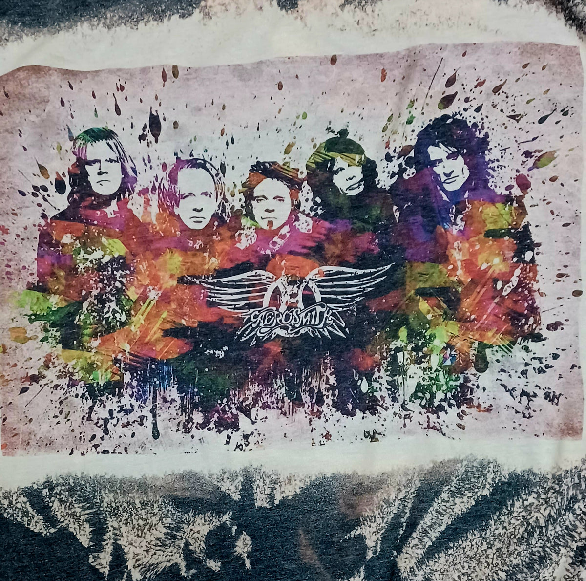 Aerosmith Color Splatter Bleached Tshirt Adult – Sevier Burns Laser ...